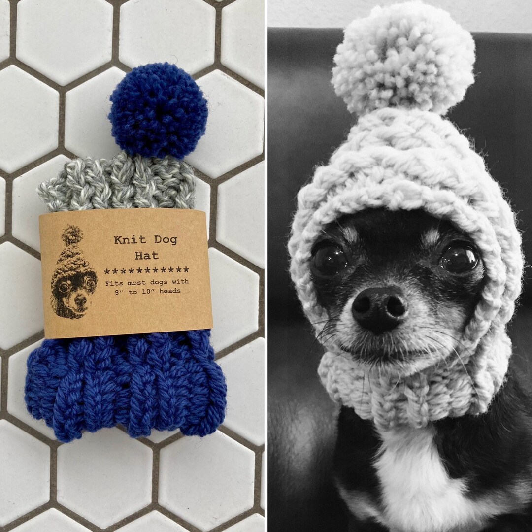 Indigo Blue and Light Grey Marl Colorblock - Knit Wool Hat for Small ...