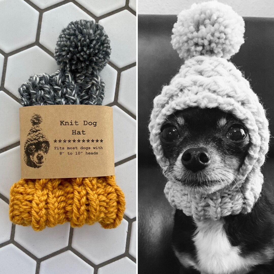 Honey Yellow and Dark Grey Marl Colorblock Knit Wool Hat for Small Dog ...