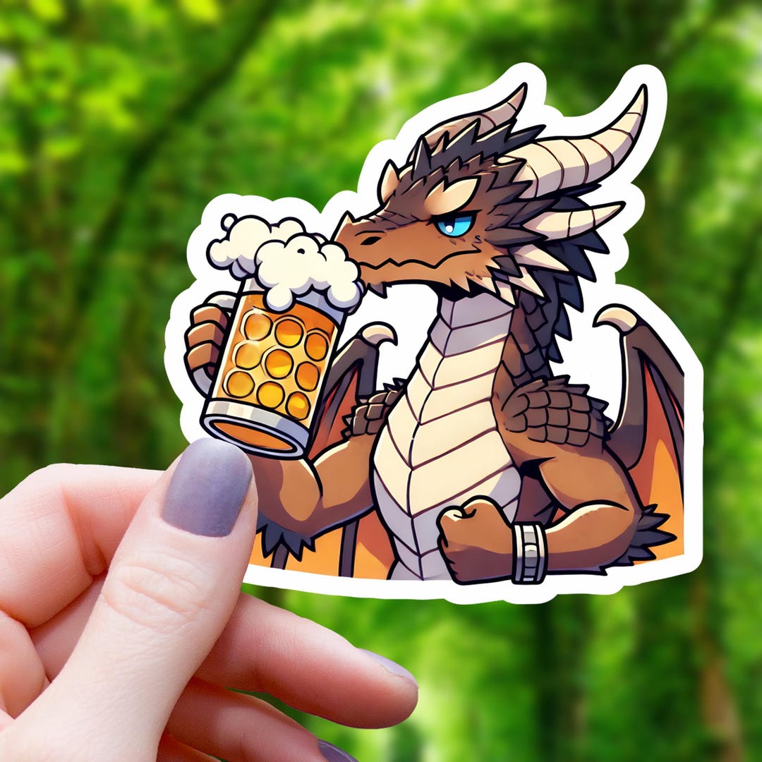 Beer Drinking Dragon Sticker, Beer Sticker, Dragon Sticker, Beer ...