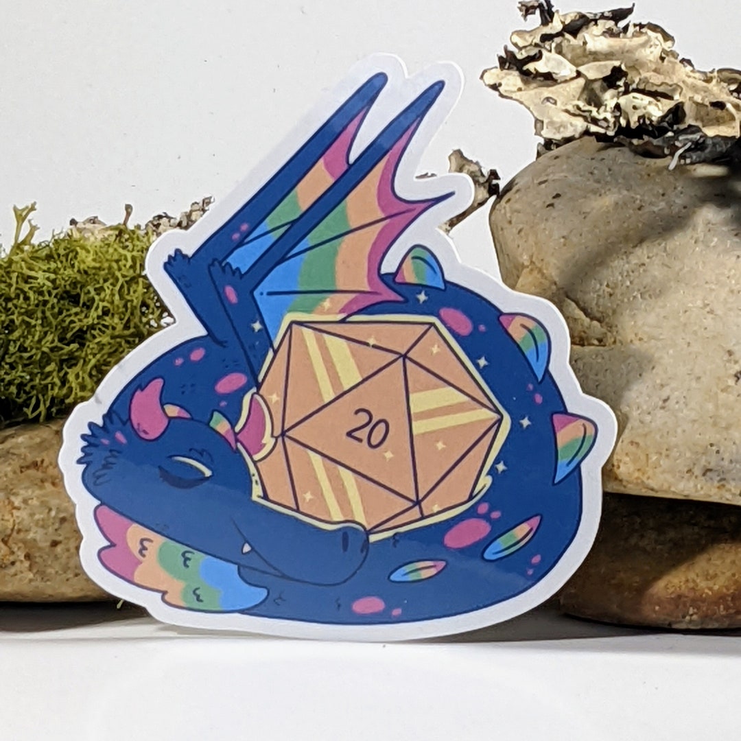 Rainbow Dragon With D20 Sticker | Rpg Sticker | Tabletop Gaming Sticker ...