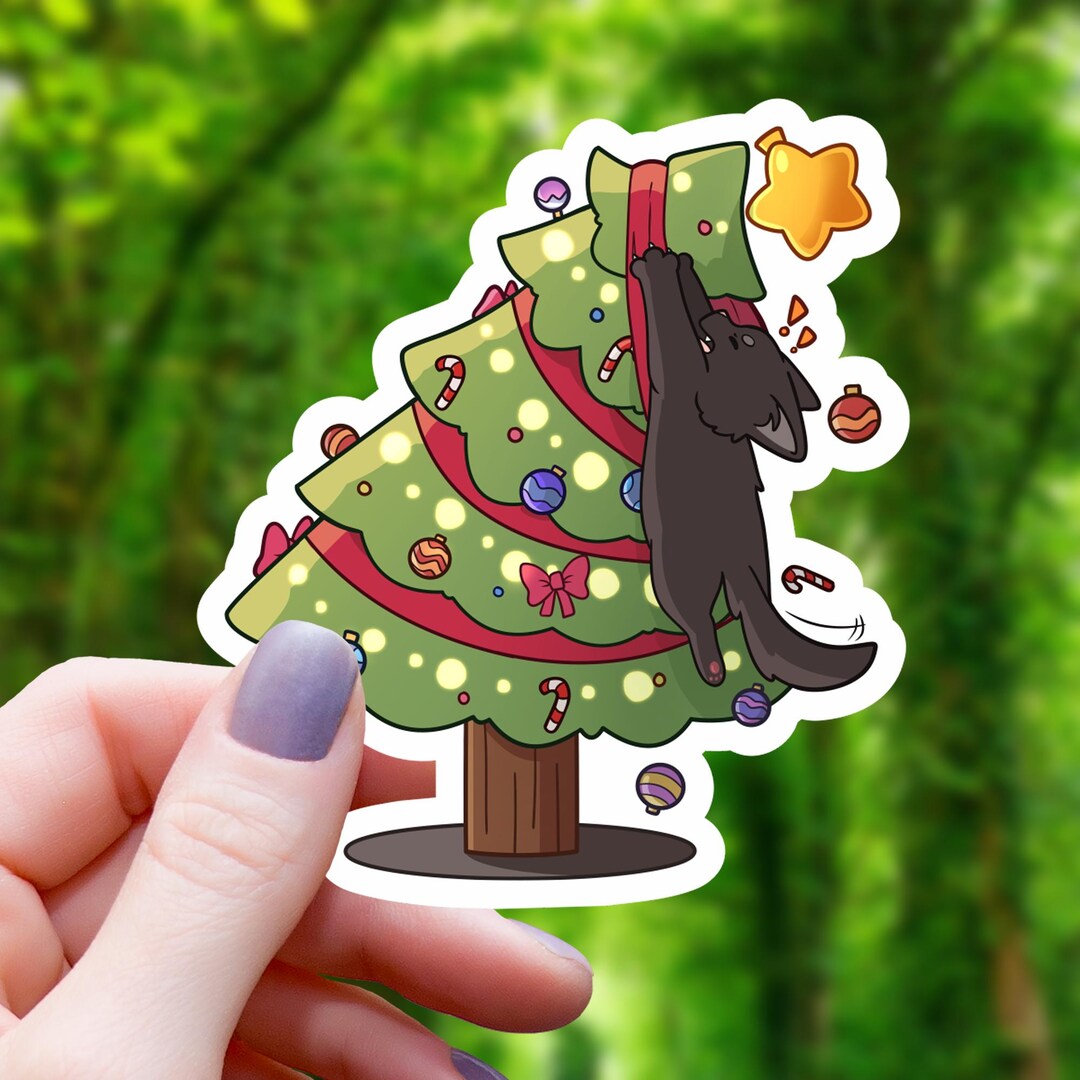 Black Cat Christmas Chaos Sticker, Funny Holiday Decal, Mischievous Cat ...