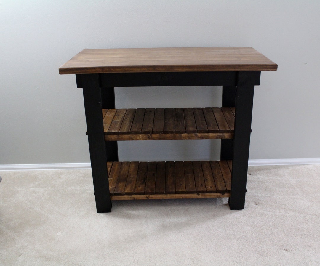 Rustic Farmhouse Kitchen Island With Storage, Dark Walnut & Black - Etsy