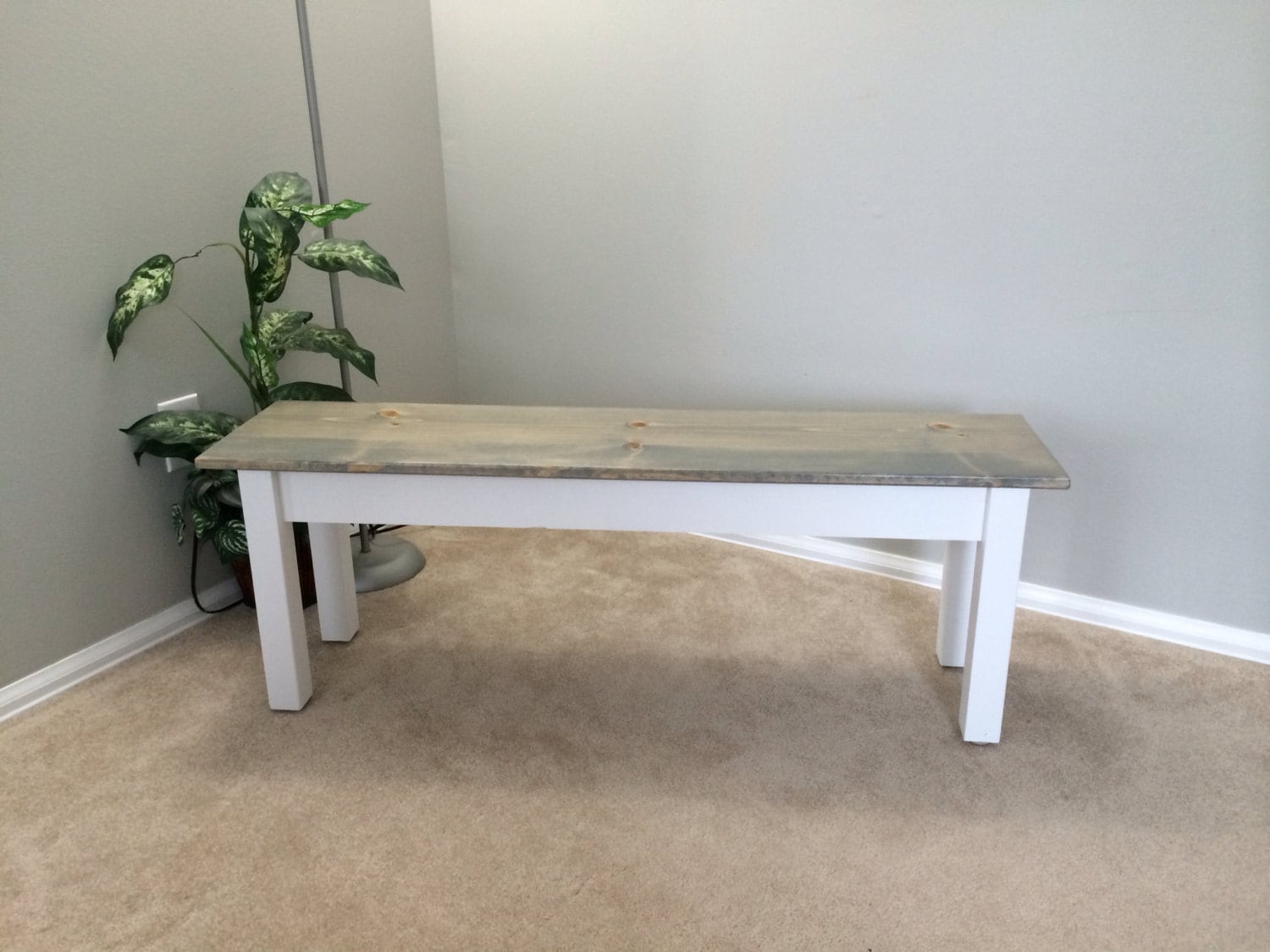 Gray farmhouse bench store