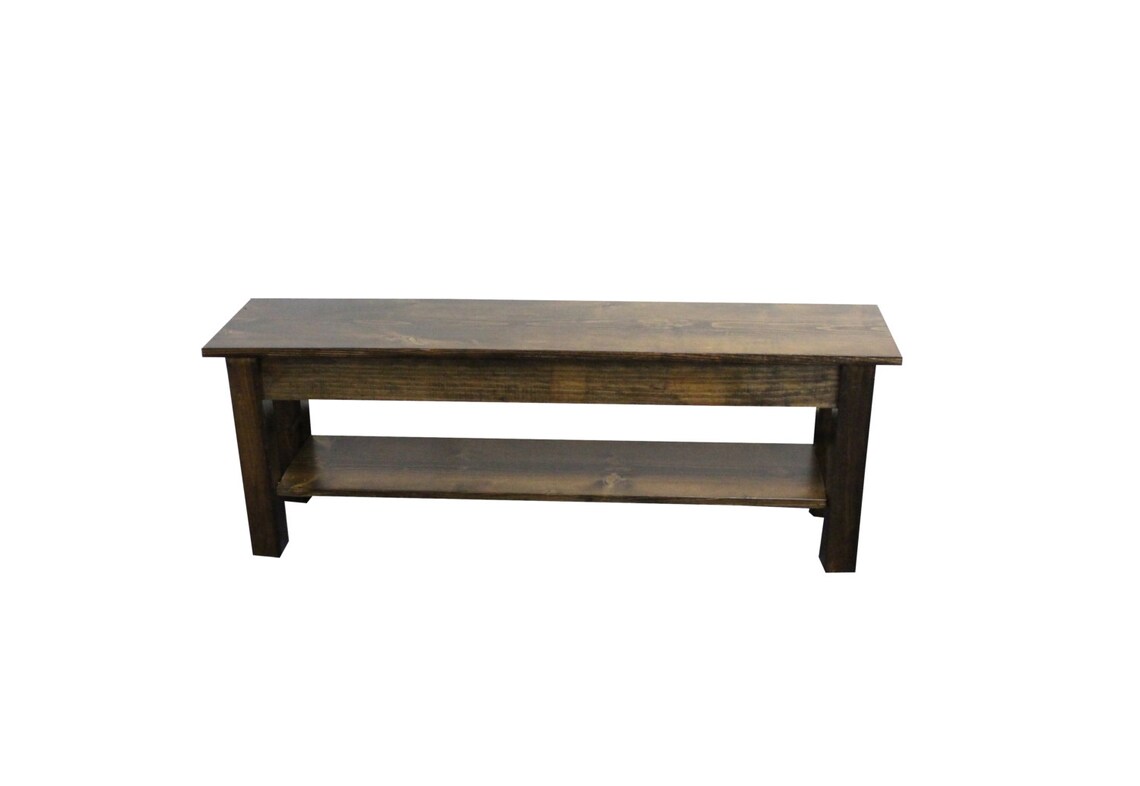Yukon Farmhouse Bench With Storage Shelf Rustic Solid Wood - Etsy