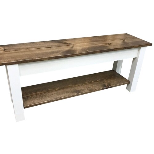 Cottage Farmhouse Bench With Storage Shelf Rustic Solid Wood - Etsy