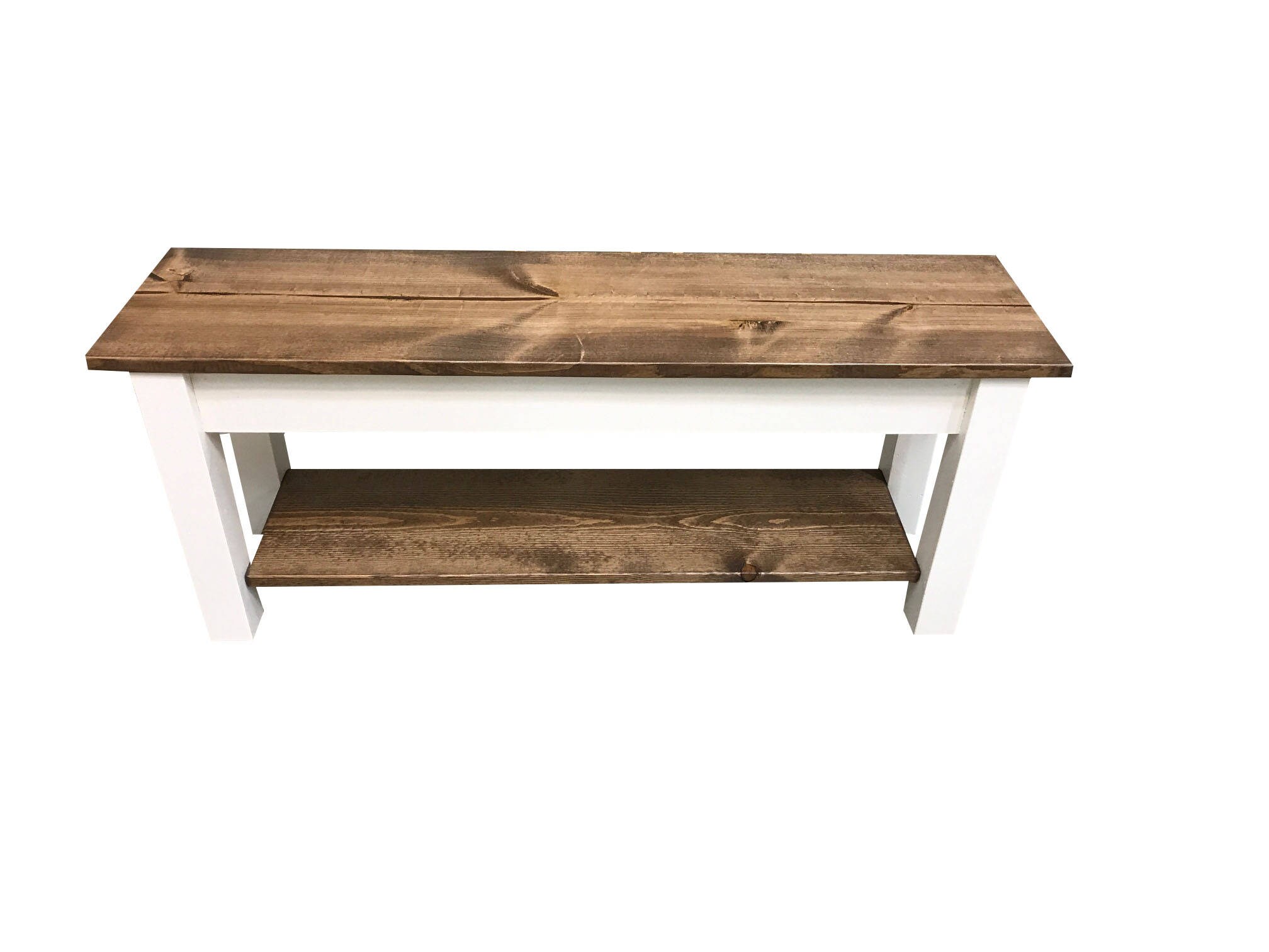 Olmsted Farmhouse Bench With Storage Shelf Rustic Solid Wood - Etsy