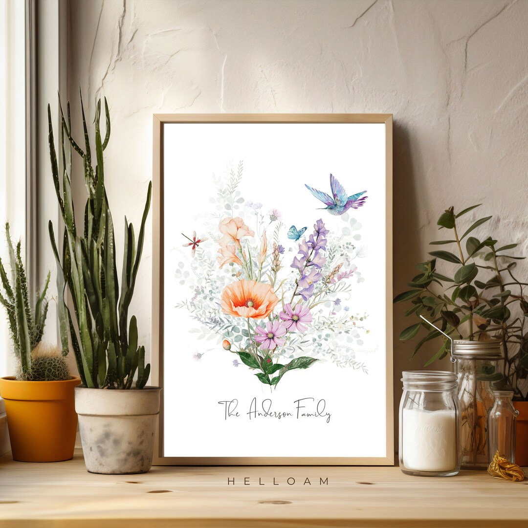 Birth Flower Print Custom Bouquet Painting Birth Flower Bouquet Birth ...