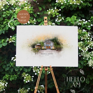 Wedding Welcome Sign Watercolor Couple Portrait,, Photo Wedding Sign ...