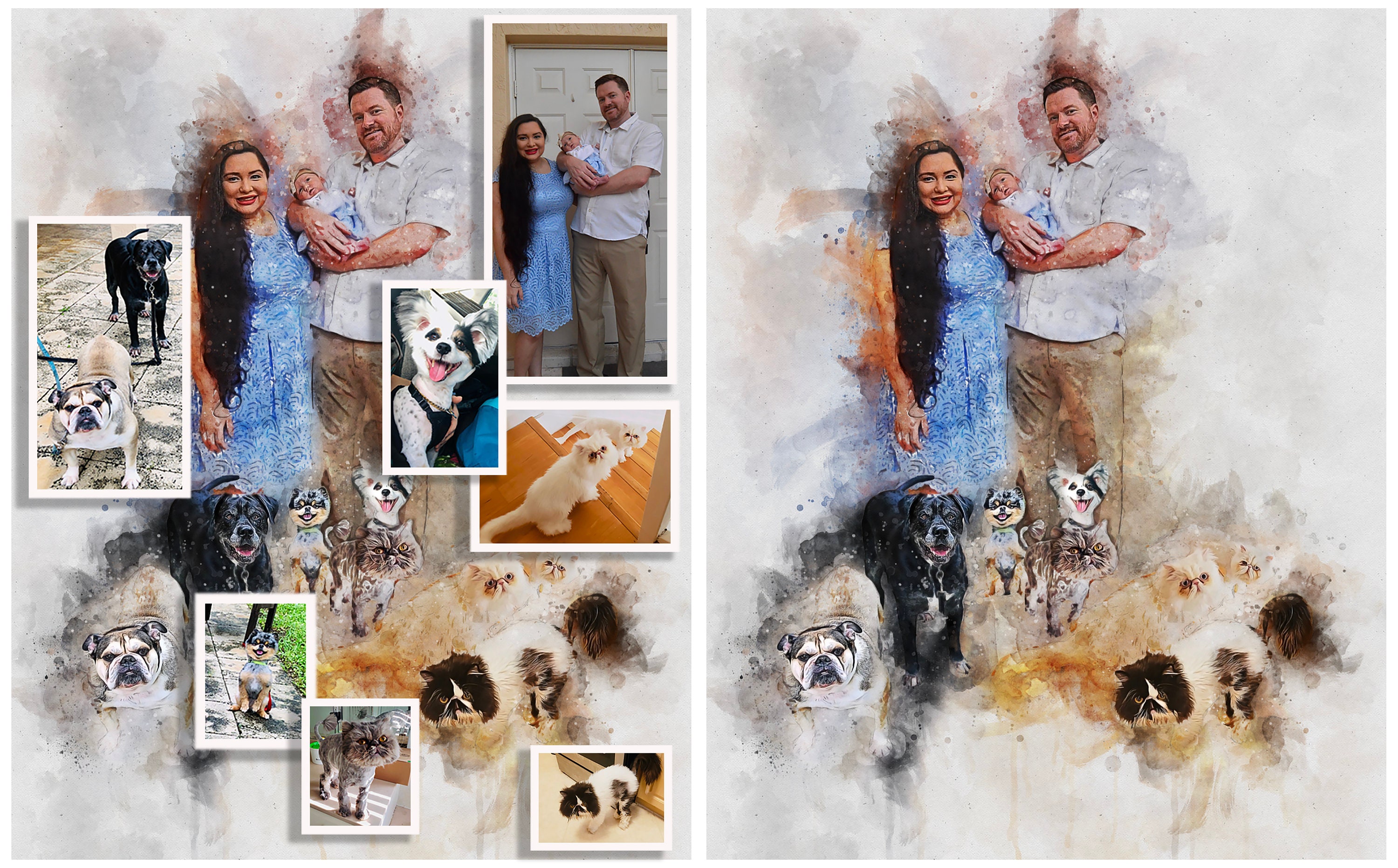 Watercolor Family Portrait From Merging Multiple Photos | Etsy
