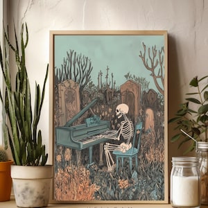 Skeleton Playing the Piano, Skeleton Print Halloween Wall Art ...