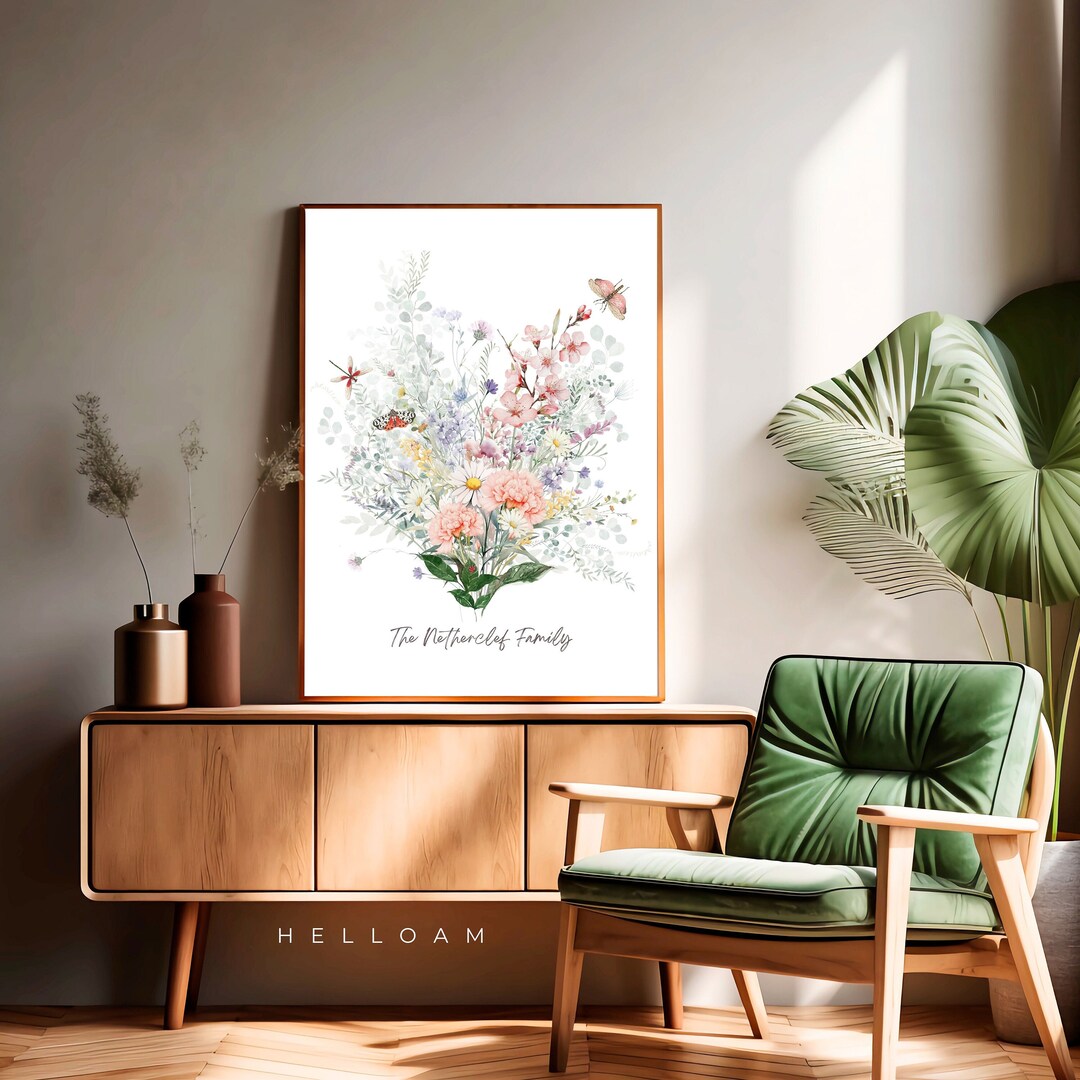 Birth Flower Print Custom Bouquet Painting Birth Flower Bouquet Birth ...