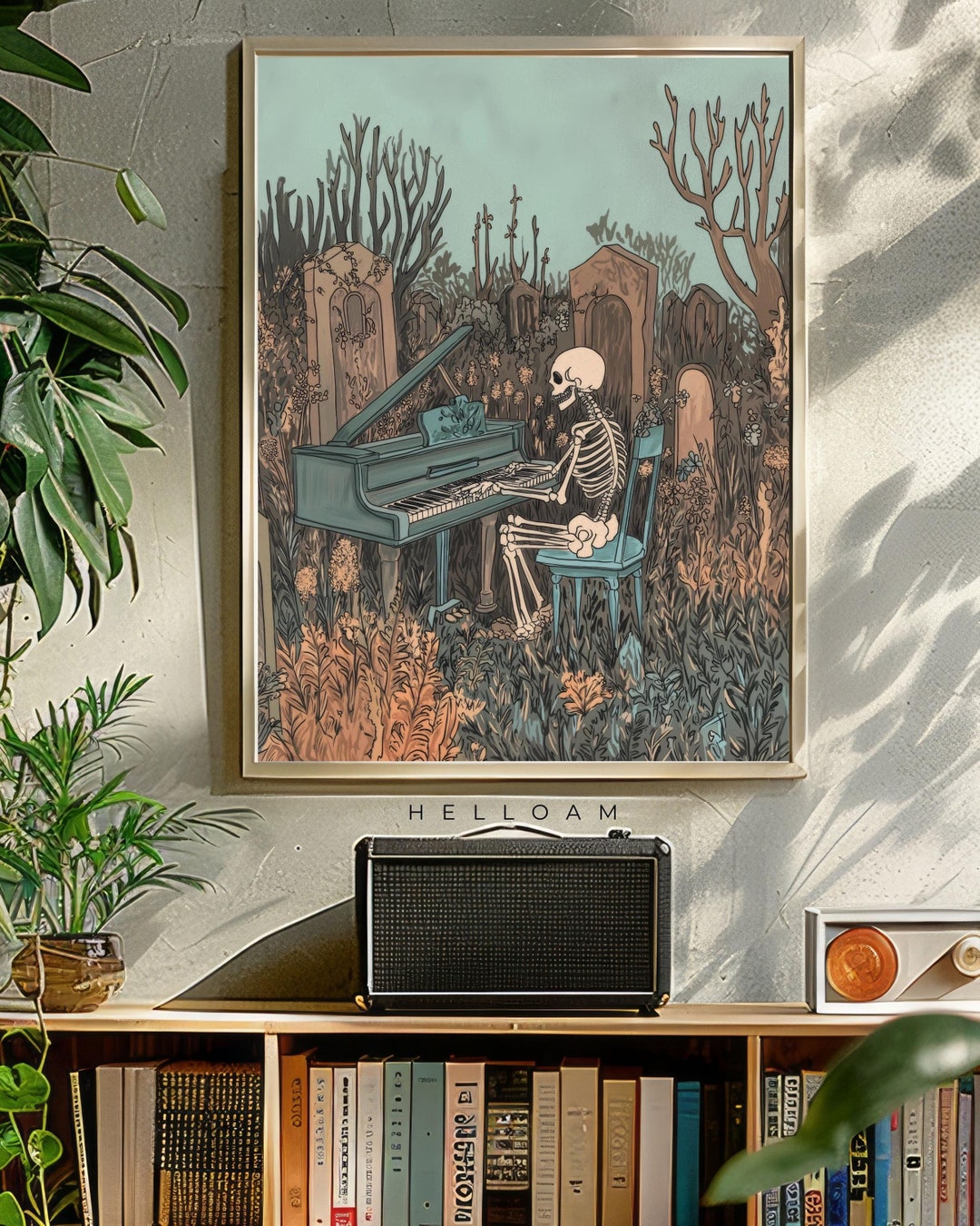 Skeleton Playing the Piano, Skeleton Print Halloween Wall Art ...