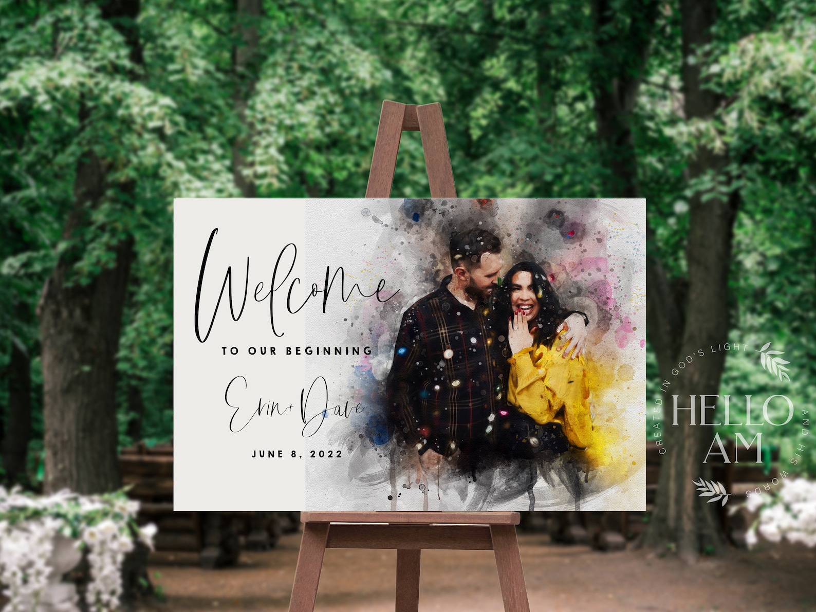 Wedding Welcome Sign Watercolour Couple Portrait,, Photo Wedding Sign ...