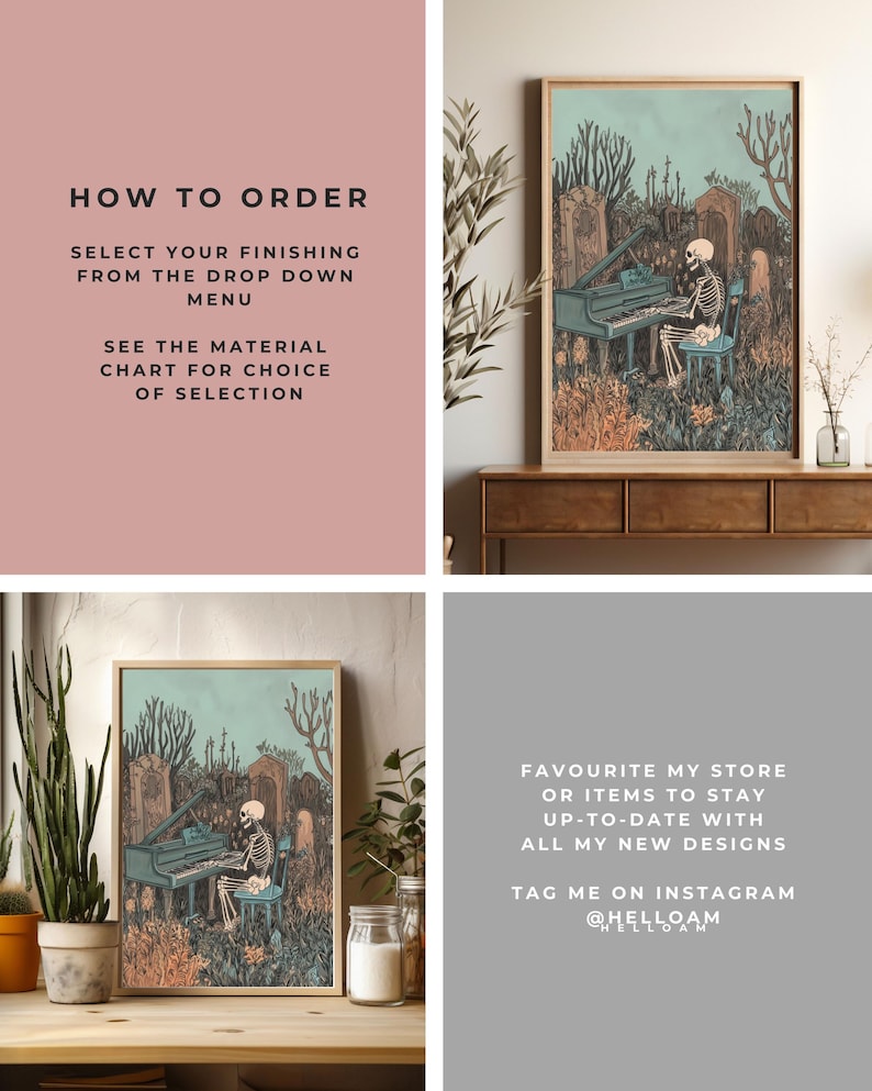Skeleton Playing the Piano, Skeleton Print Halloween Wall Art ...