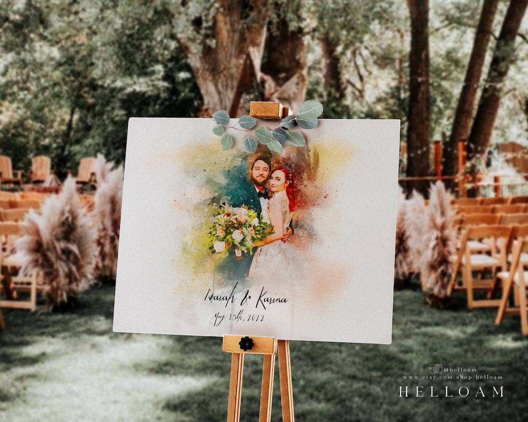 Wedding Welcome Sign Watercolour,, Wedding Decor From Couple Portrait ...