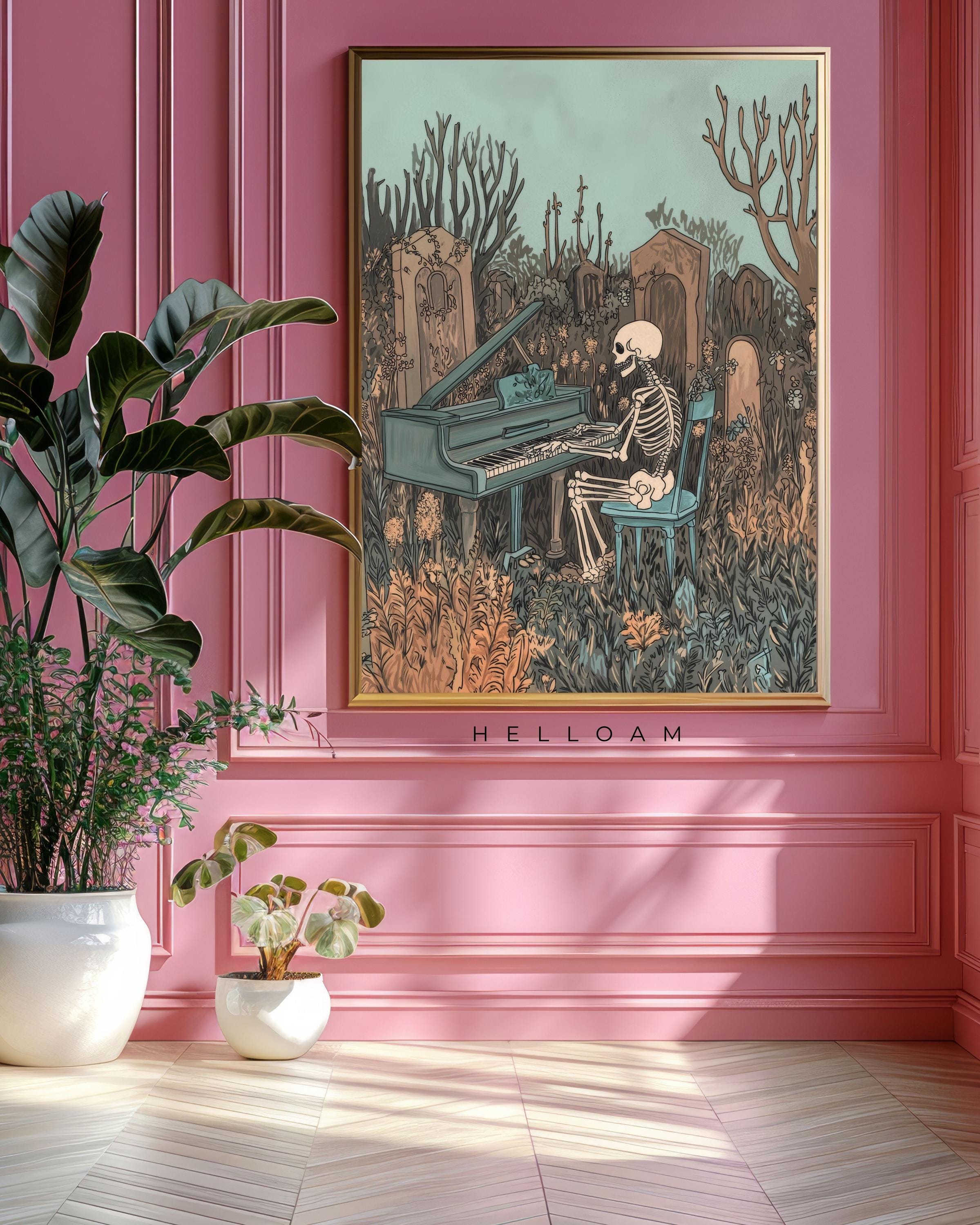 Skeleton Playing the Piano, Skeleton Print Halloween Wall Art ...