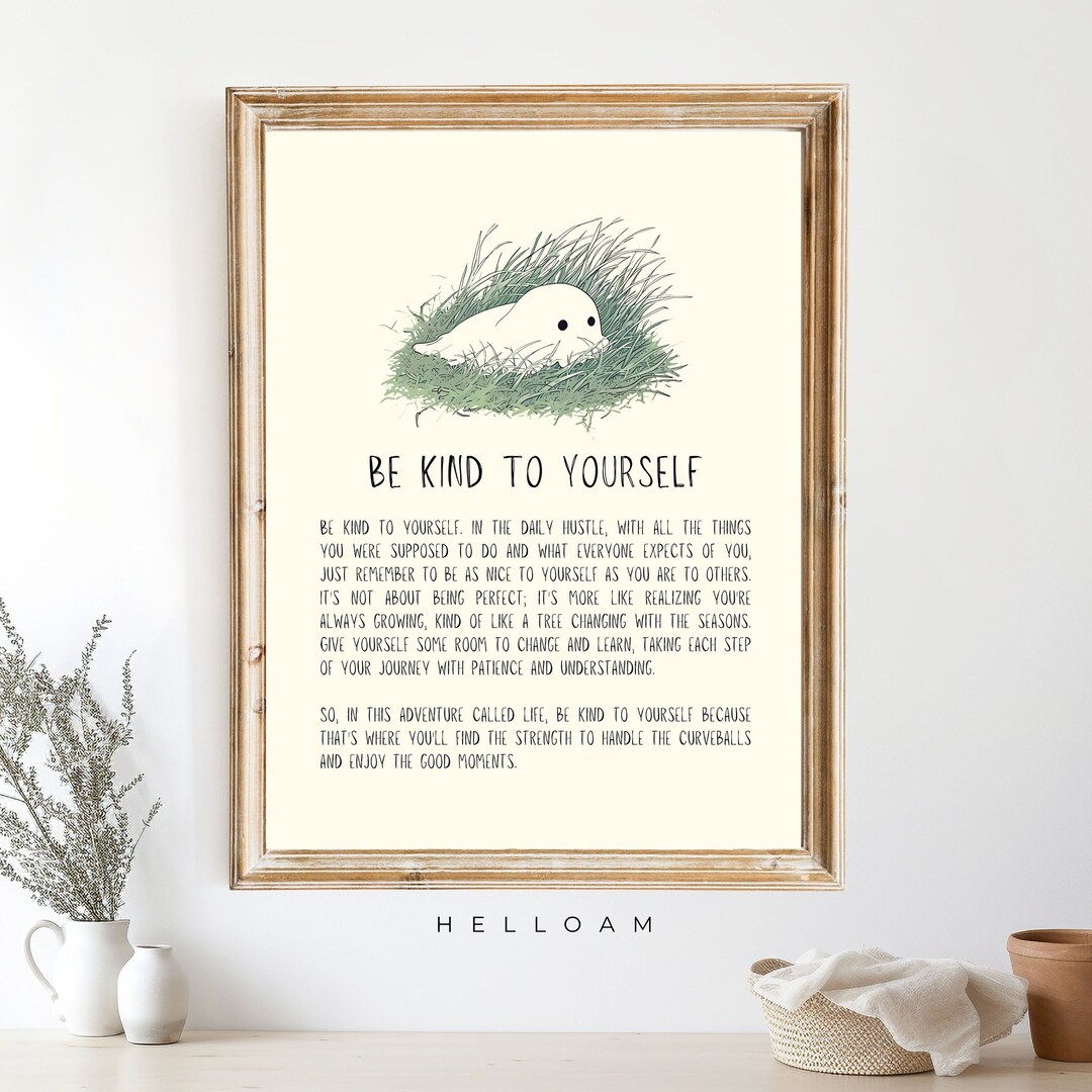Funny Ghost Poster, Cute Ghost, Be Kind to Yourself Art Poster, Quote ...