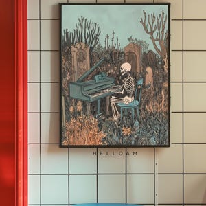 Skeleton Playing the Piano, Skeleton Print Halloween Wall Art ...
