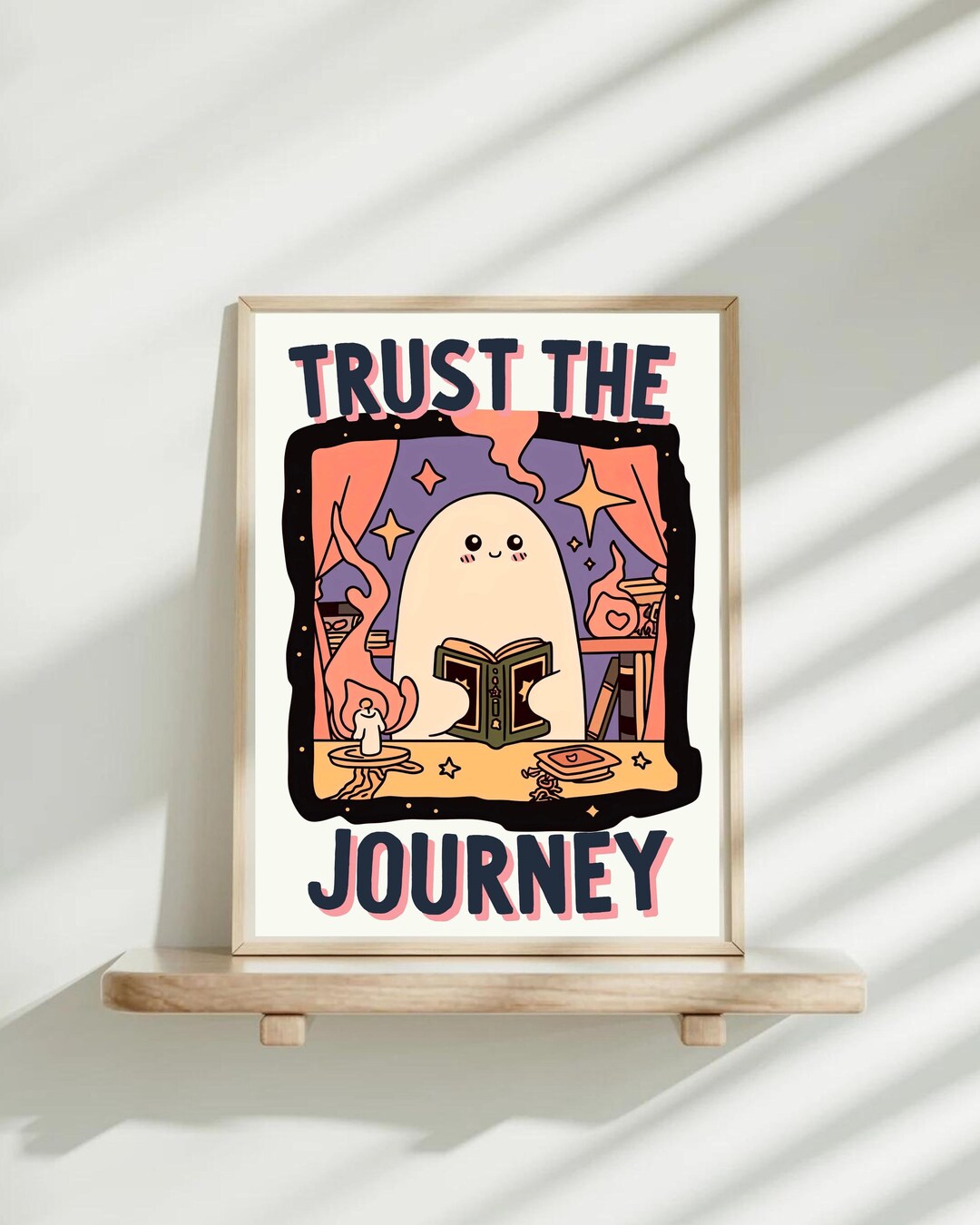 Cute Ghost Reading Tarot Card, Ghosts Art Print, Halloween Art Print ...