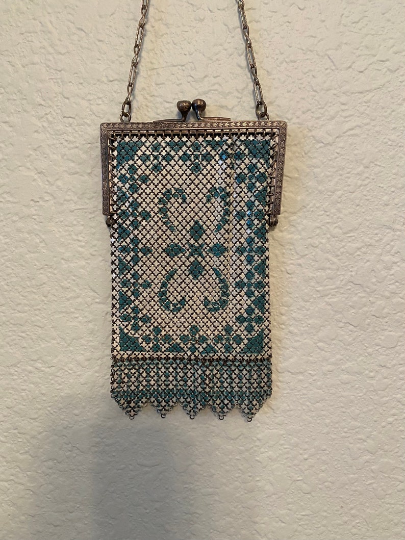 Antique Metal Mesh Purse Art Deco Small Purse Green and - Etsy