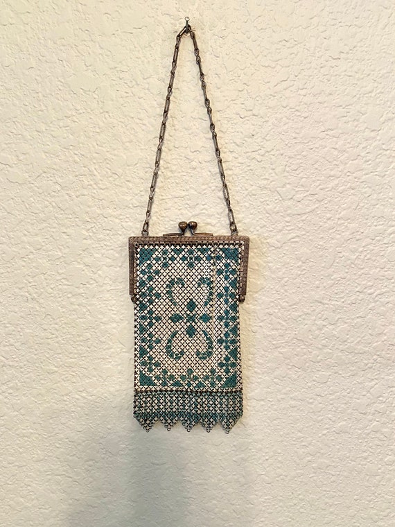 Antique Metal Mesh Purse Art Deco Small Purse Green and | Etsy