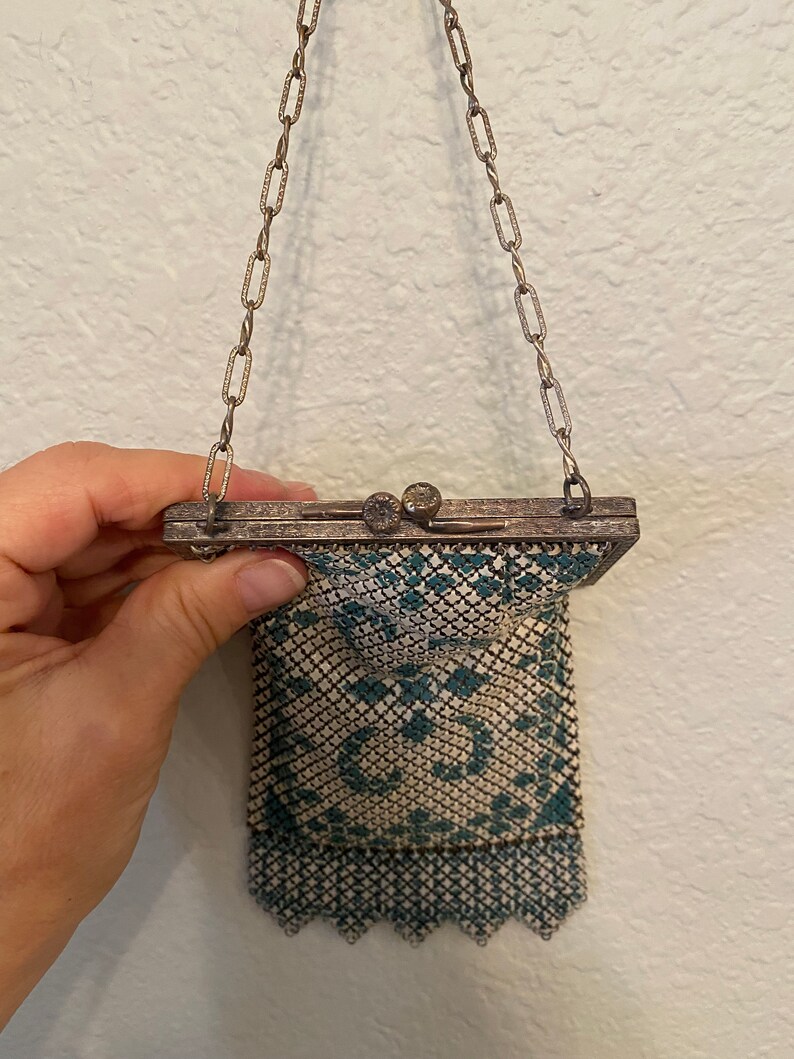 Antique Metal Mesh Purse Art Deco Small Purse Green and | Etsy