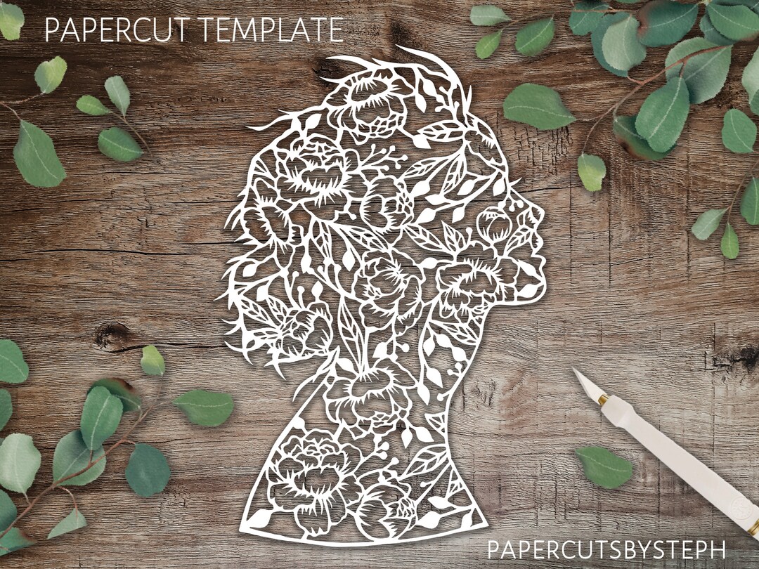 Floral Woman - Papercut Template for Papercutting, Machine Cut, Cricut ...