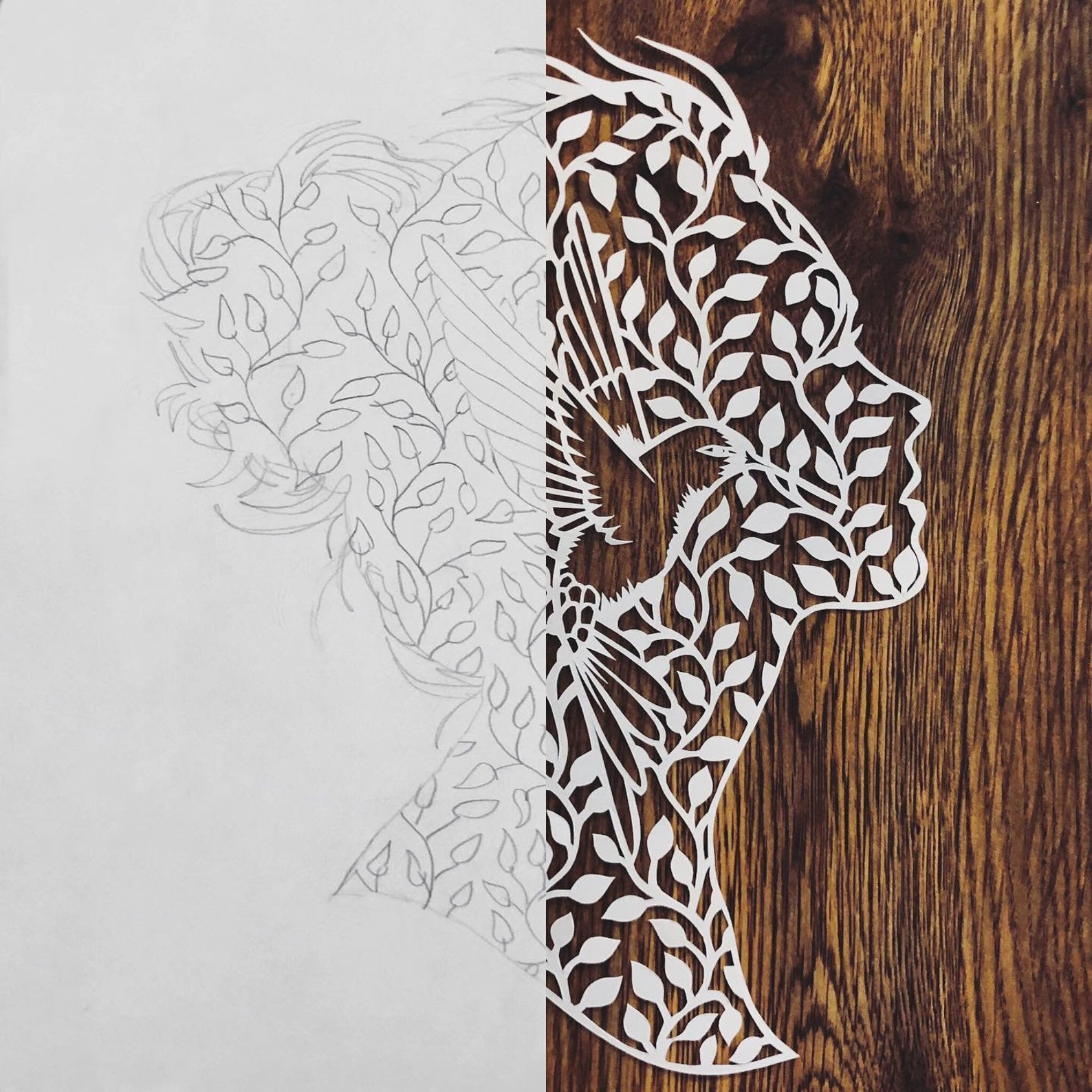 Hummingbird Woman - Papercut Template for Papercutting, Machine Cut ...