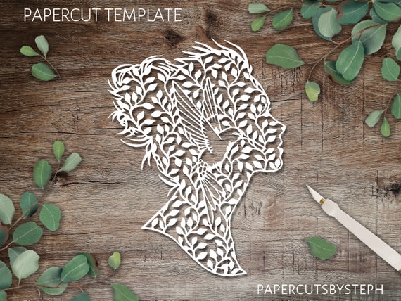 Hummingbird Woman Papercut Template for Papercutting - Etsy