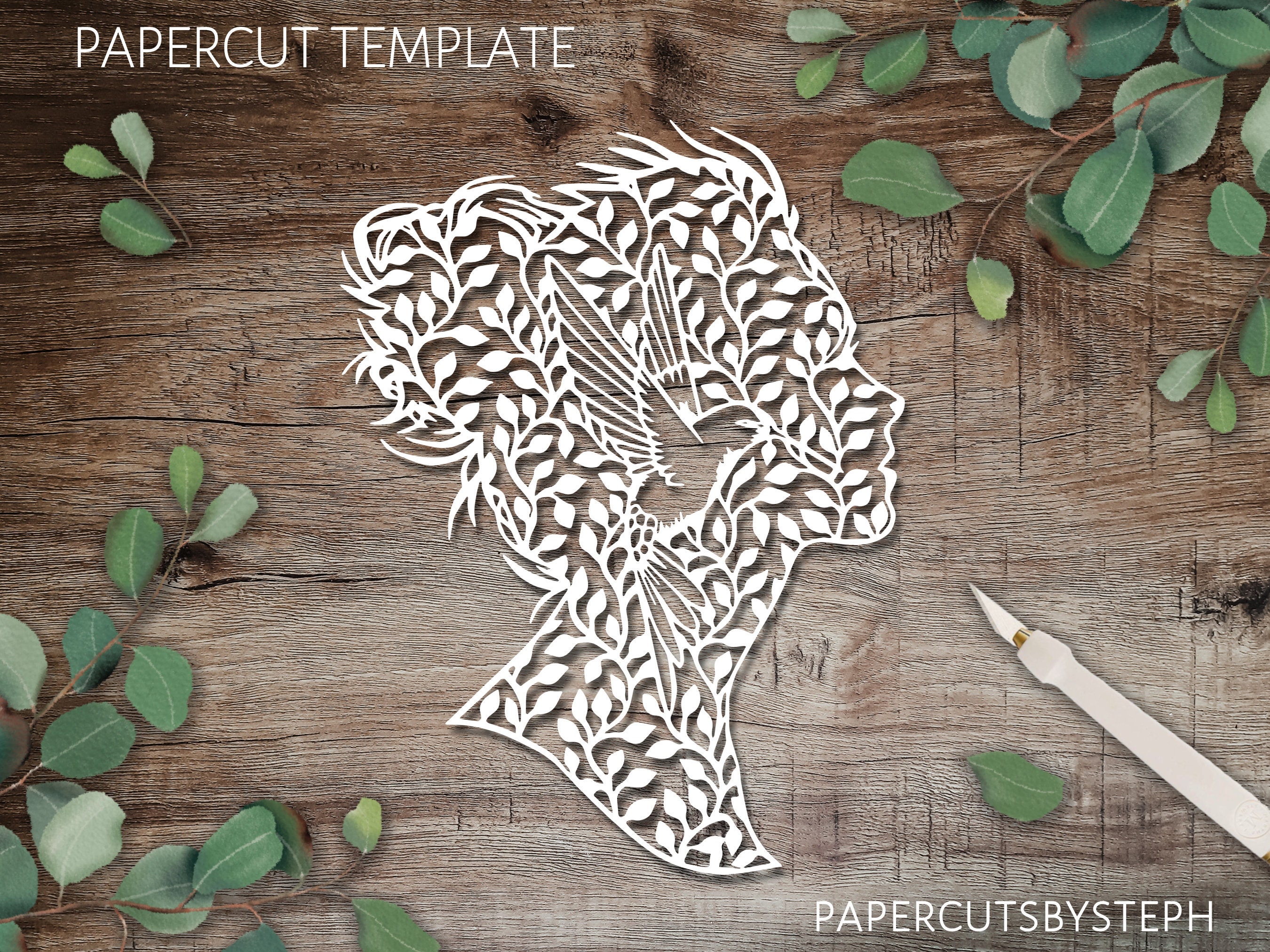 Hummingbird Woman - Papercut Template for Papercutting, Machine Cut ...