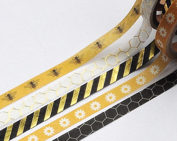 Honey Bee Washi Tape, Honeycomb Washi Tape, Decorative Craft Tape, Gold ...