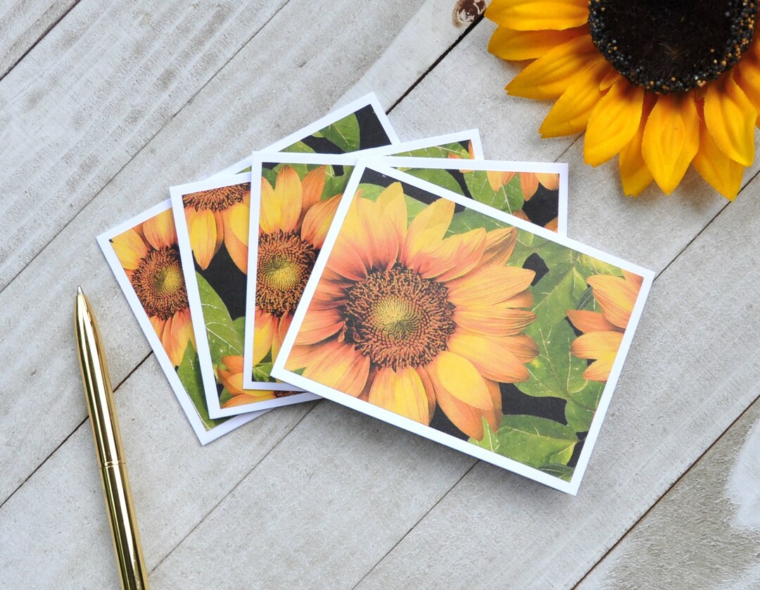 Sunflower Mini Cards, Blank Note Cards, Small Floral Note Cards, Gift ...