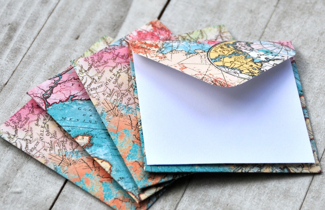 World Map Mini Envelopes Travel Cards Blank Cards Patterned - Etsy