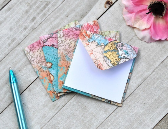 World Map Mini Envelopes Travel Cards Blank Cards Patterned - Etsy