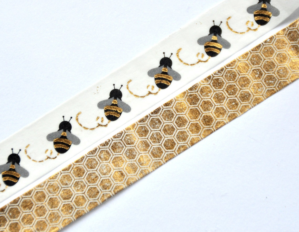 Honey Bee Washi Tape, Honeycomb Washi Tape, Decorative Craft Tape, Gold ...