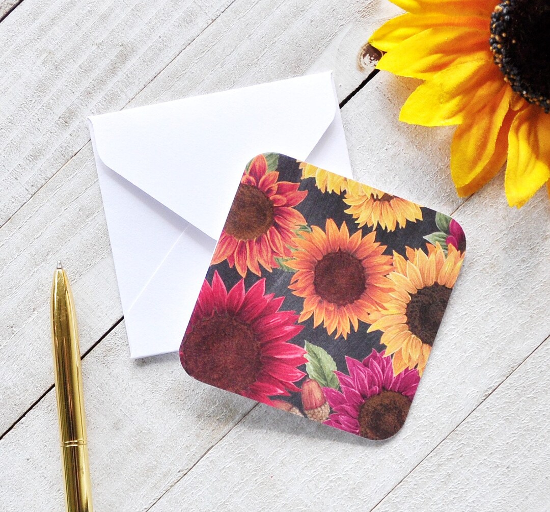 Sunflower Mini Cards, Blank Note Cards, Small Floral Note Cards, Gift ...