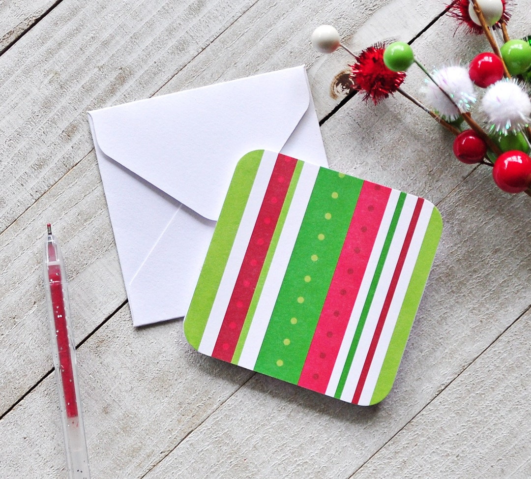Red and Green Mini Cards, Christmas Cards, Striped Cards, Enclosure ...