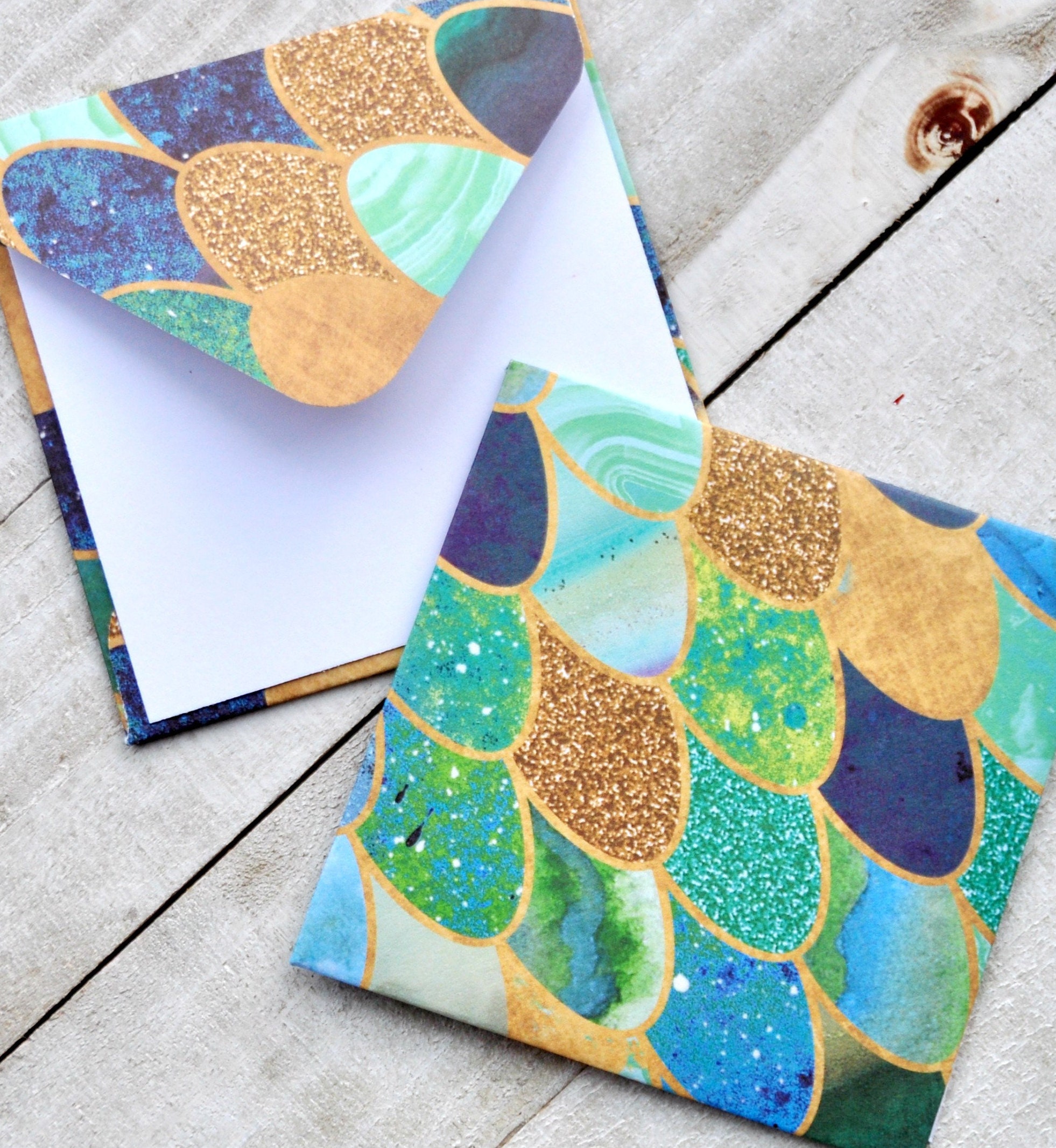 Mermaid Mini Envelopes Blank Mermaid Cards Mermaid Scales | Etsy