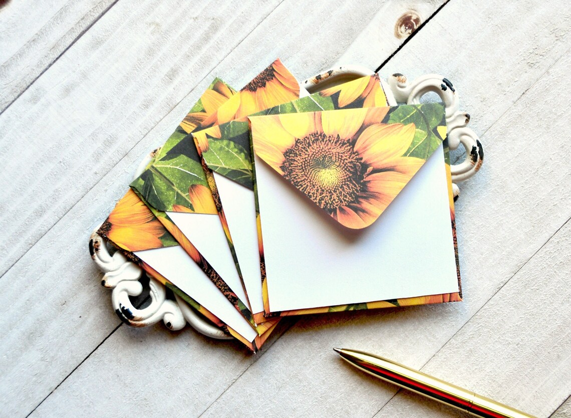 Sunflower Mini Envelopes Blank Mini Cards Floral Envelopes - Etsy