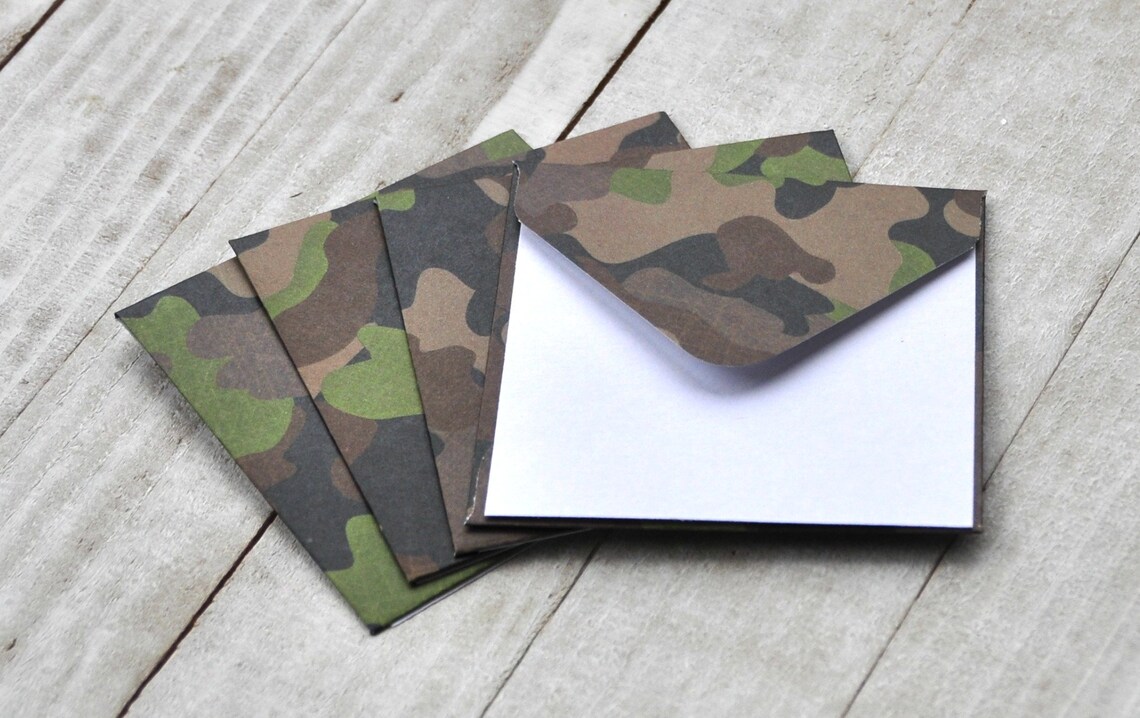 Camo Mini Envelopes, Camouflage Note Cards, Enclosure Cards, Blank ...
