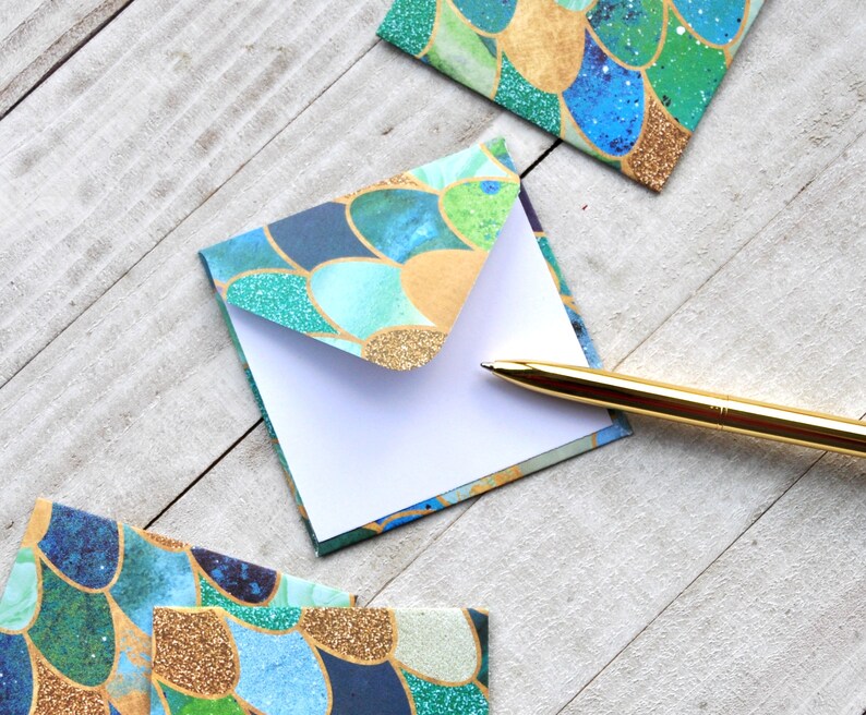 Mermaid Mini Envelopes Blank Mermaid Cards Mermaid Scales - Etsy