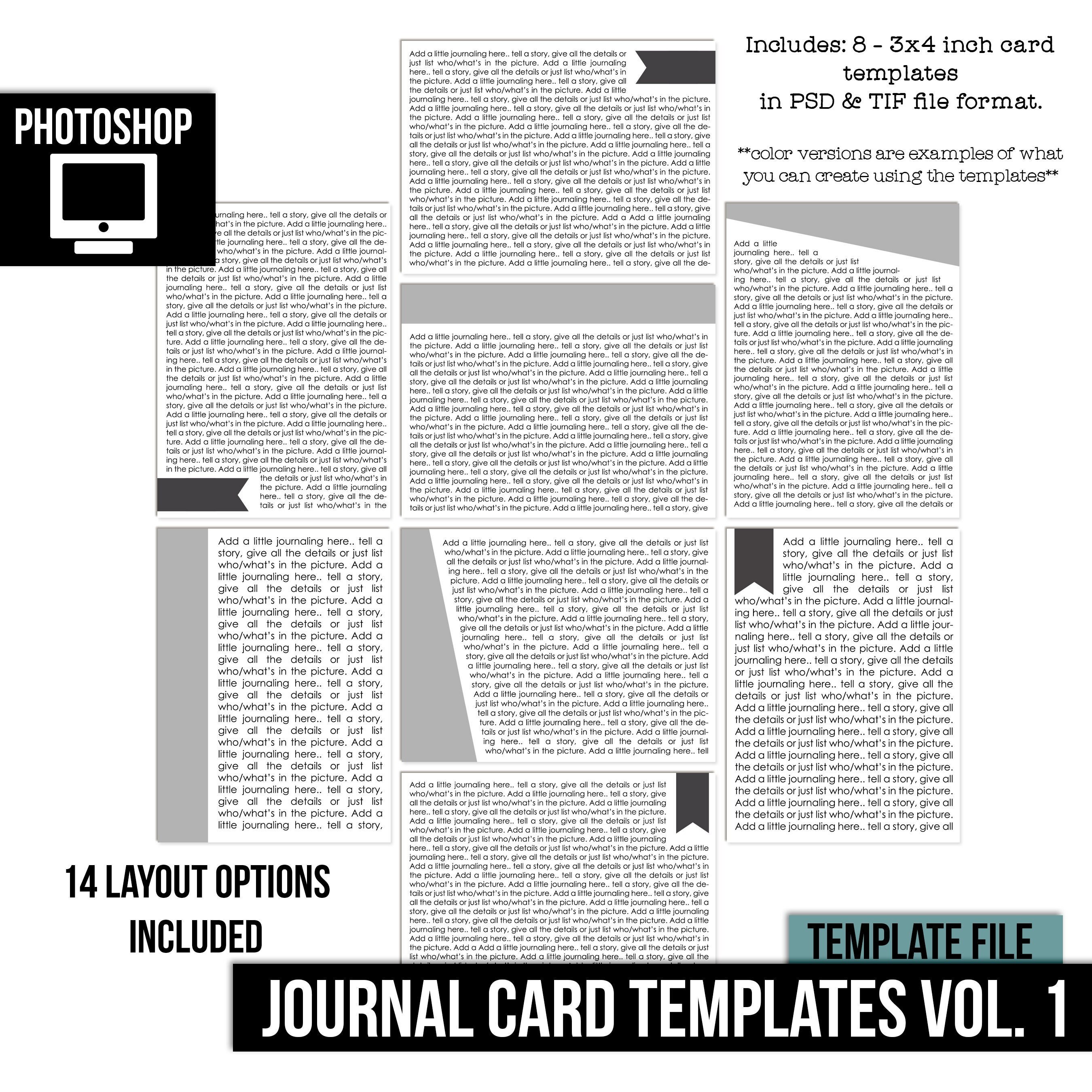 TEMPLATE 3x4 Journaling Card Templates Vol. 1 Digital Scrapbook ...