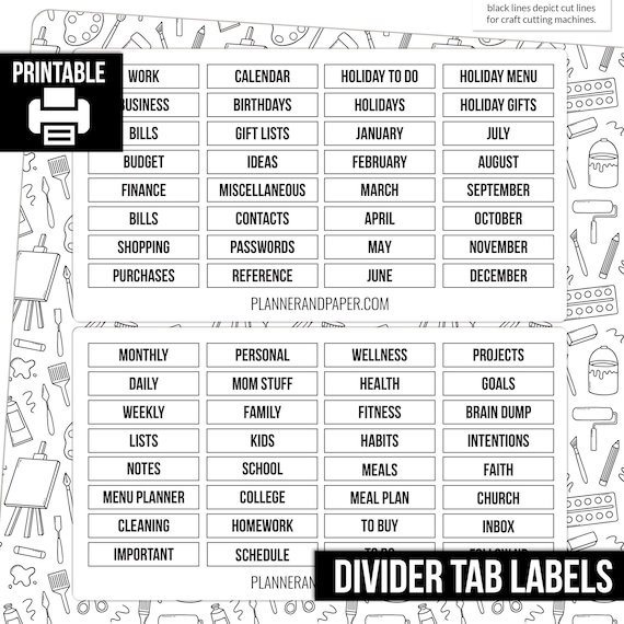 PRINTABLE Tab Divider Label Stickers - Etsy