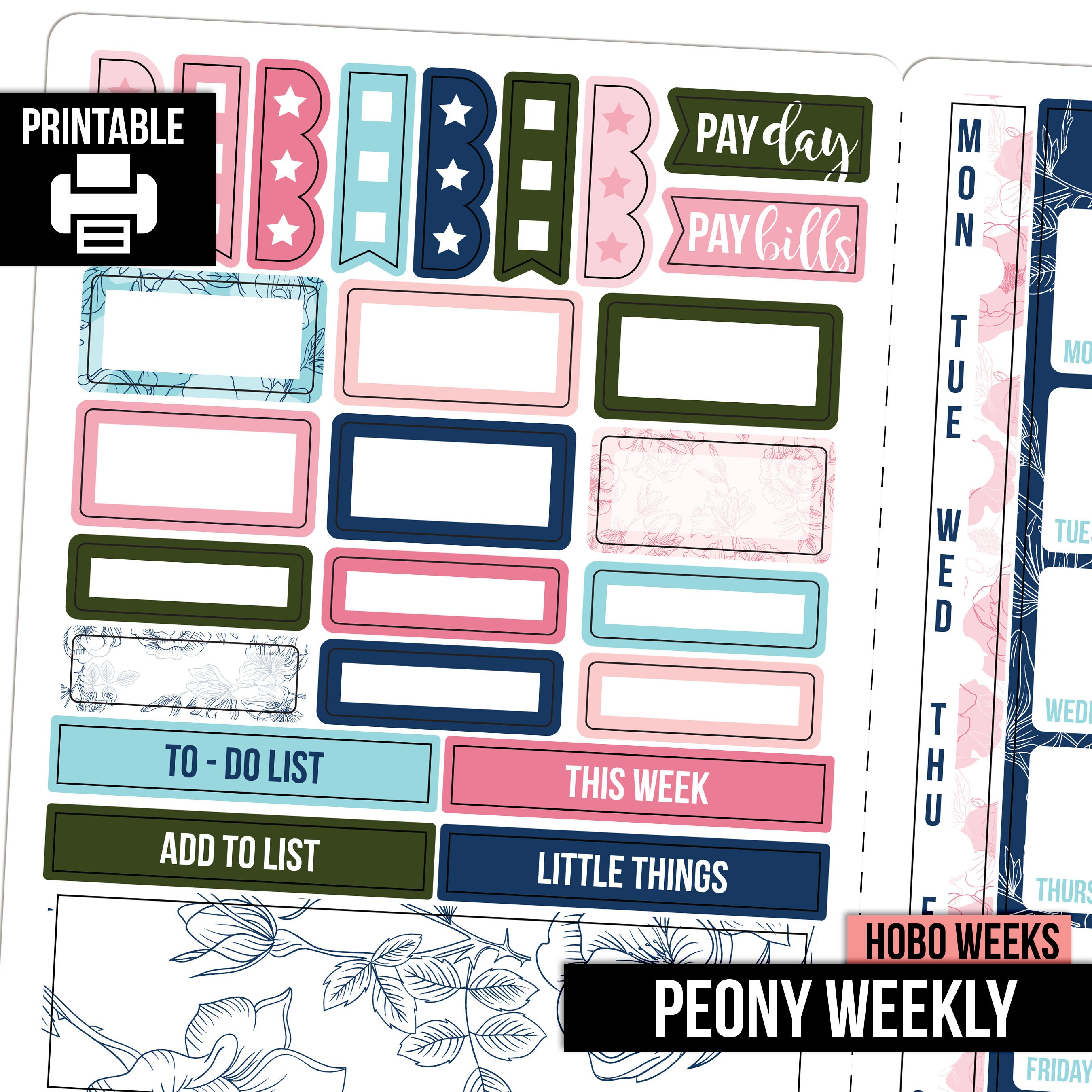 PRINTABLE Peony Hobonichi Weeks Weekly Planner Sticker Kit - Etsy