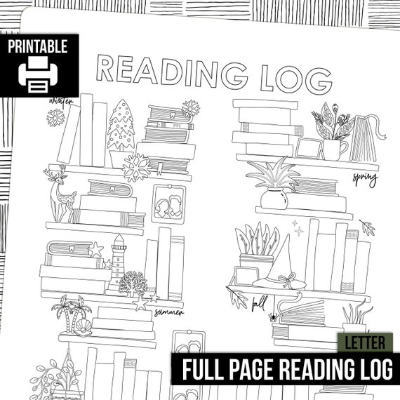 PRINTABLE Reading Log Book Shelf Book Spine Full Page - Etsy