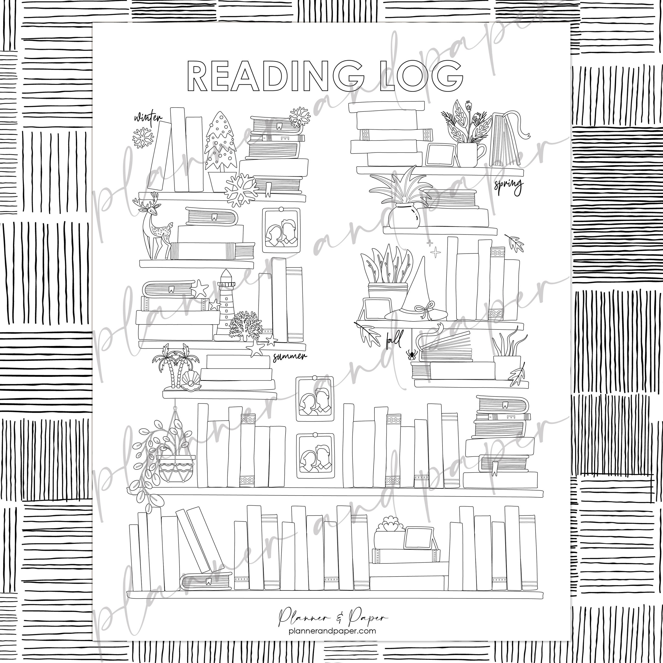 PRINTABLE Reading Log Book Shelf Book Spine Full Page - Etsy