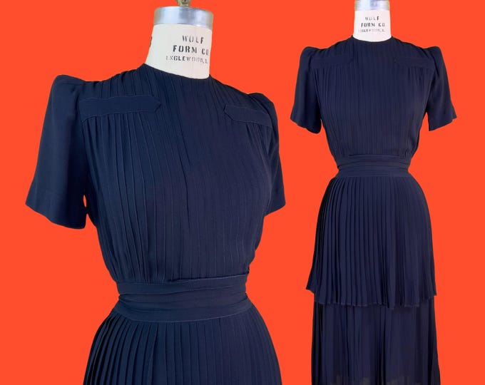 Vintage 1940s Dress // Navy Blue Rayon Crepe 30s - 40s Cusp Dress ...
