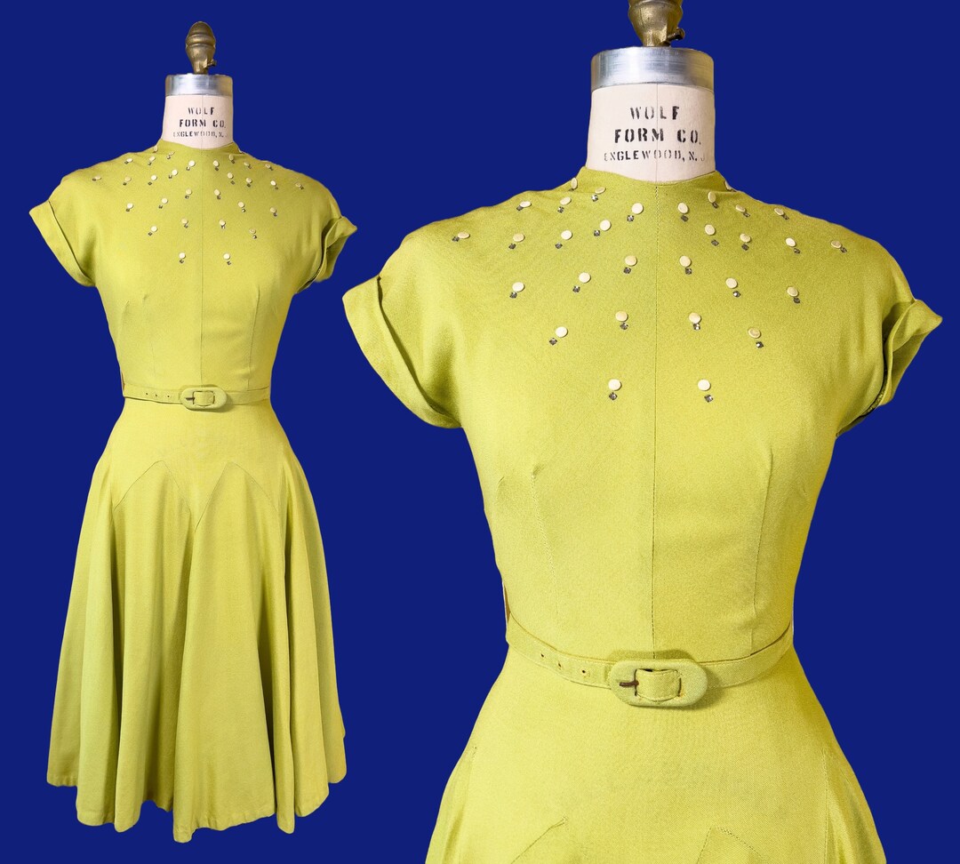 Vintage 1940s Dress // Neon Chartreuse Lime Green Rayon Linen 40s 50s ...
