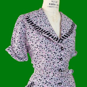 Vintage 1950s Dress // Black, White Pink Clover Print Cold Rayon 40s ...