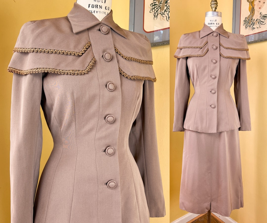Vintage 1940s Suit // Killer Khaki Wool Gabardine 40s Suit With Layered ...